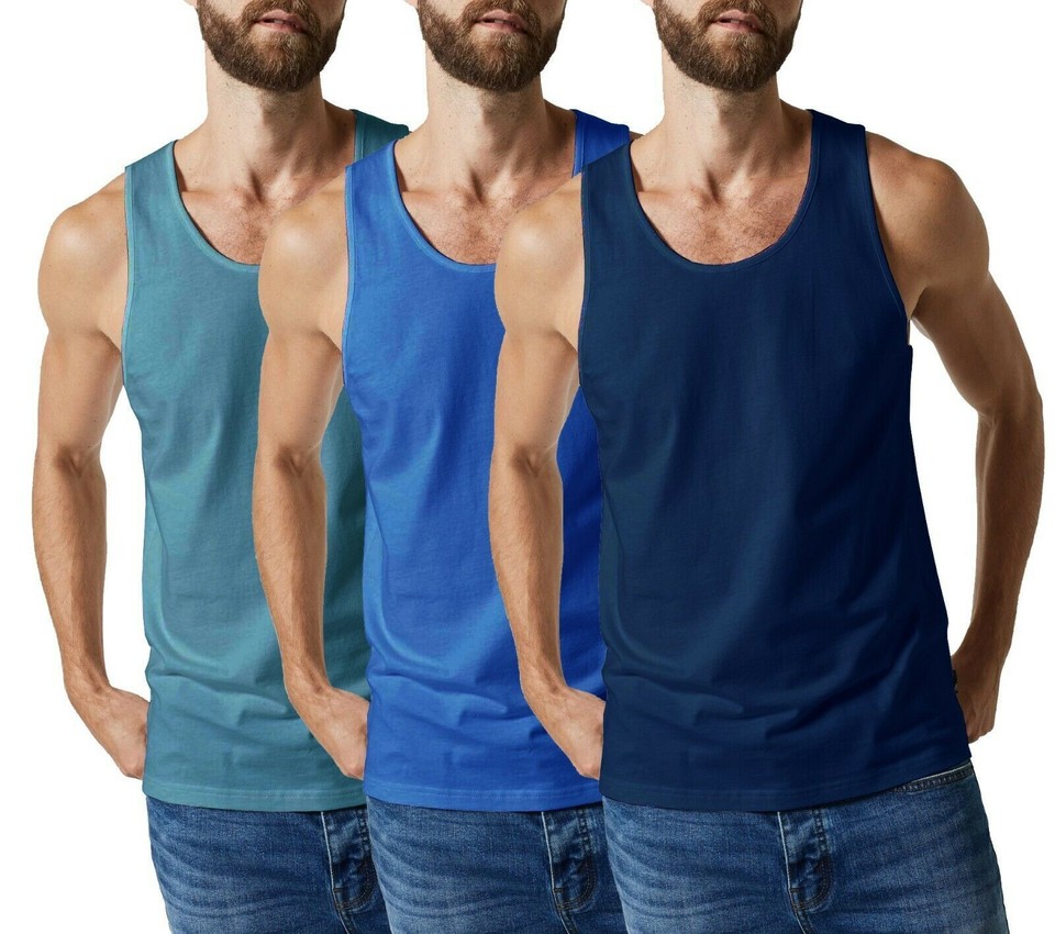 3 X Mens Vests 100% Cotton Tank Top Summer Training Gym Pack INTERLOCK ...
