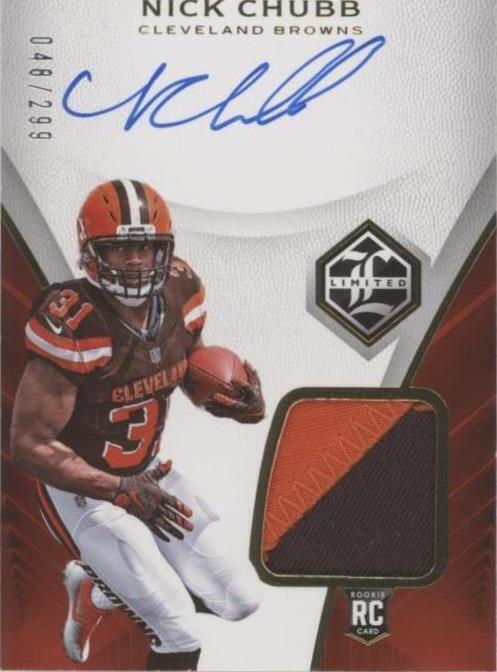 2018 Panini Limited - Rookie Patch Autograph Nick Chubb #132 /299 (AU ...