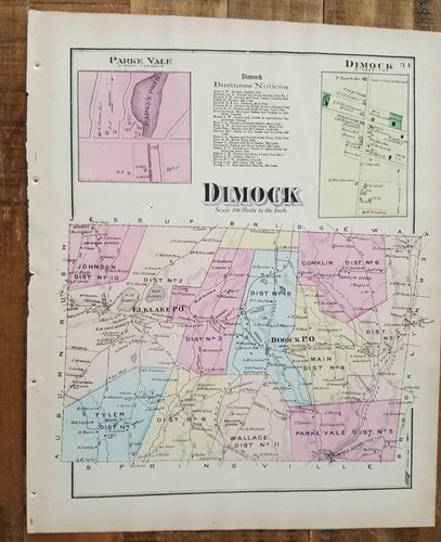 ANTIQUE Colored Map DIMOCK & PARKE VALE, PENNSYLVANIA / A. Pomeroy & Co ...