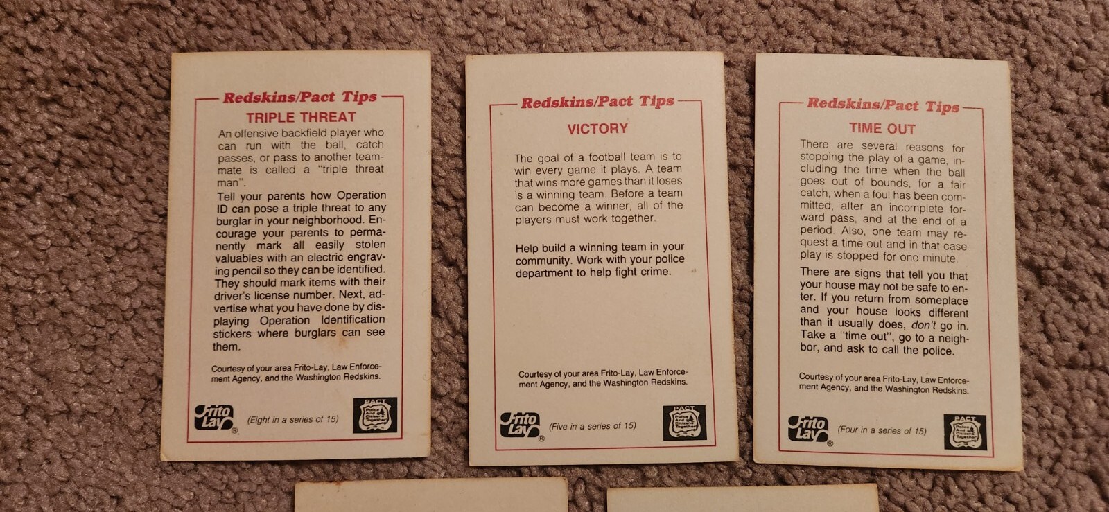 1982 Washington Redskins Police Frito Lay Card Lot Of 5 Art Monk Murphy ...