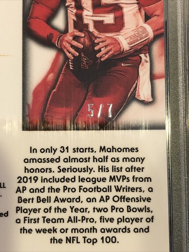 2020 Panini Patrick Mahomes Signature Autograph Numbered /7 PSA 10 Gem ...