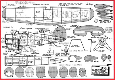Model Airplane Plans (UC): Lockheed Vega 24" Scale for 1.5cc (.09ci ...