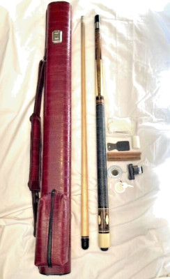 Pool Cue Raymond Calvert 1989 Signed 22oz Its George Leather Burgundy ...