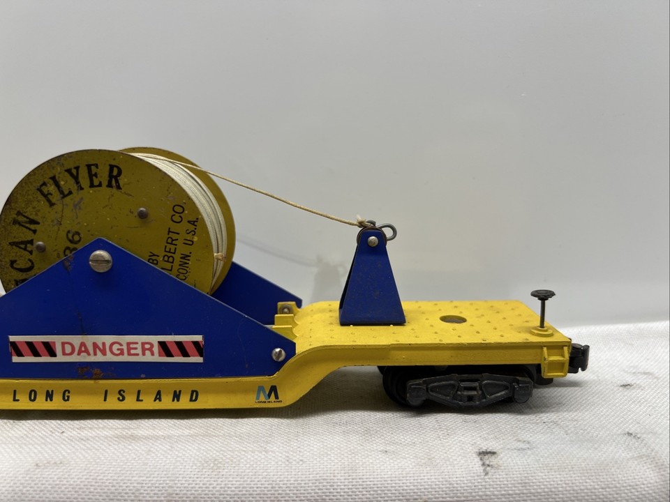 AMERICAN FLYER S GAUGE No. 636 DEPRESSED CENTER CABLE REEL FLAT CAR ...