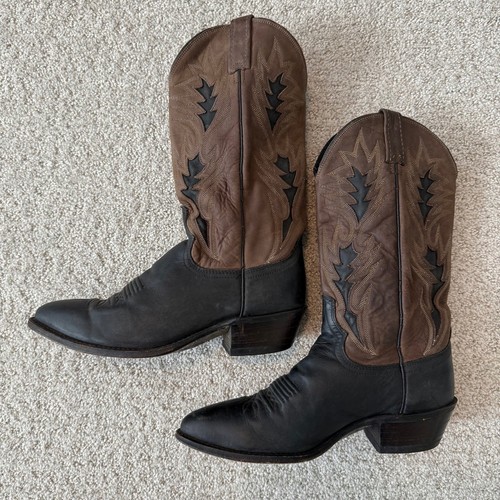 Dan Post Western Cowboy Boots Leather Two Tone Black Brown Mens Size 9 ...