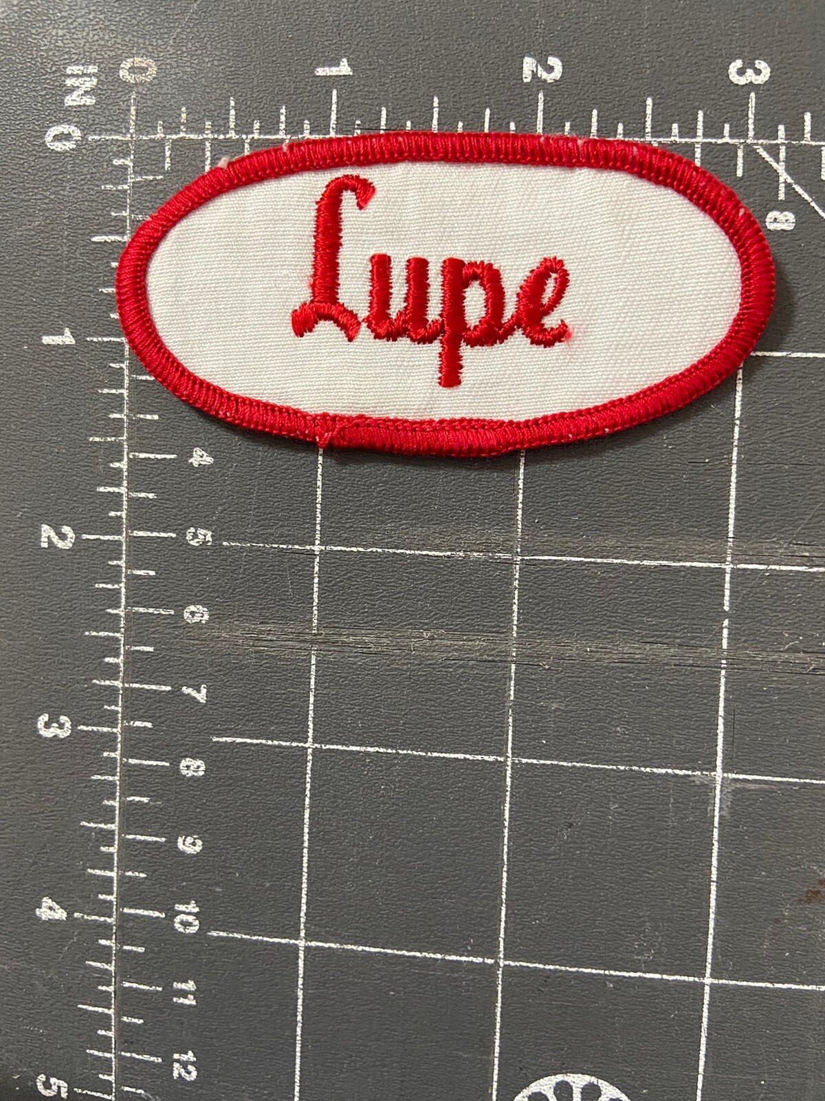 Vintage Lupe Name Tag Patch Badge Script Cursive White Red Oil & Gas ...