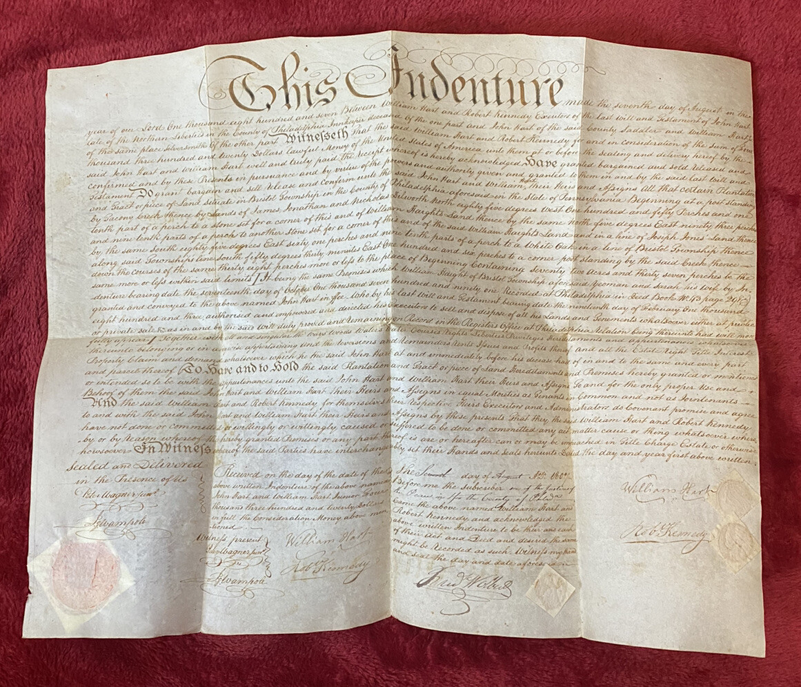 Antique 1807 Vellum Indenture City & County of Philadelphia ...