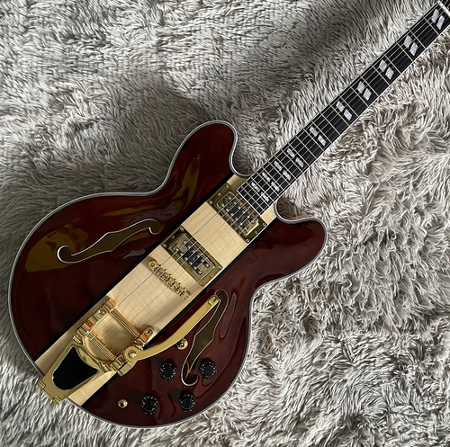 Custom ES-335 Electric Guitar Brown Burl Maple Top Tremolo Bridge ...