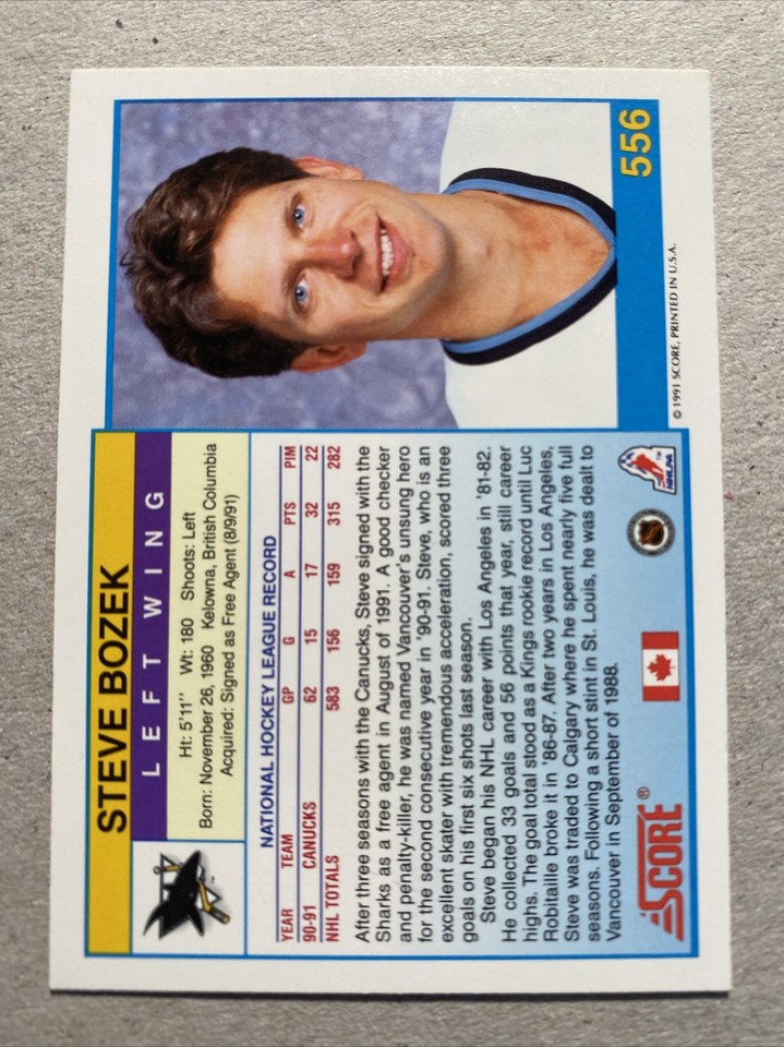1991-92 Score #556 Steve Bozek AUTOGRAPHED Card - San Jose Sharks | eBay