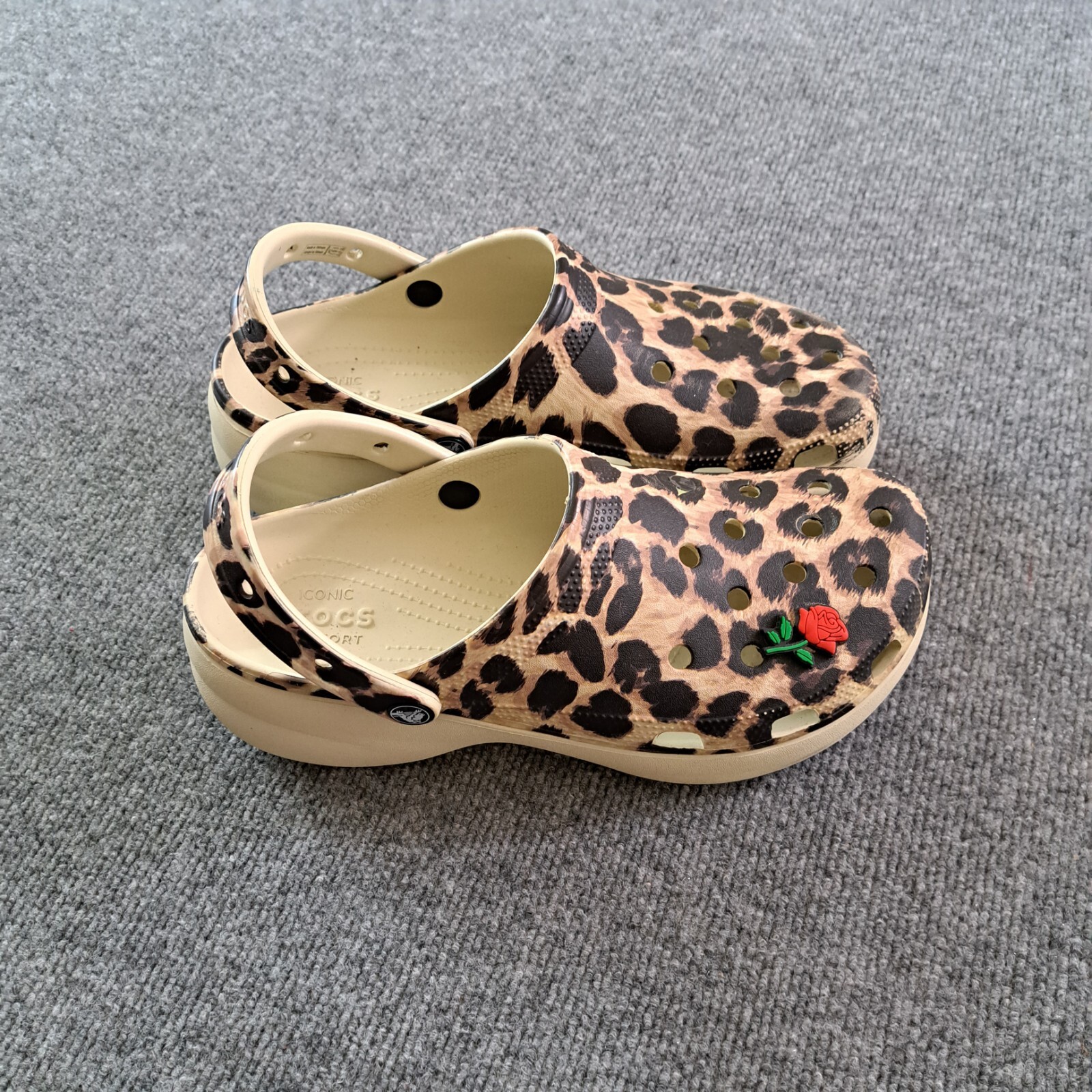 Crocs Iconic Clogs Leopard Print Slip On Shoes Rose C… - Gem