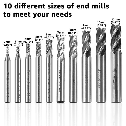 10Pcs Titanium Coat End Mill Bit Set High Speed Steel 6mm Straight ...