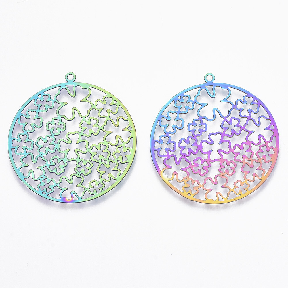 50pcs Colorful Vacuum Plating 201 Stainless Steel Filigree Pendants 23 ...