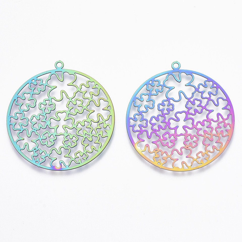 50pcs Colorful Vacuum Plating 201 Stainless Steel Filigree Pendants 23 ...