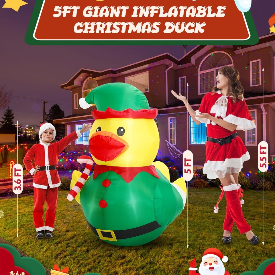 5FT Christmas Inflatables Decoration Outdoor Giant Christmas Elf Duck ...