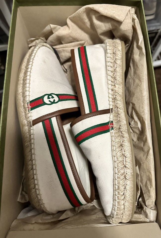 Gucci Men’s Web Shoes Print Logo Vintage Beige Sz 8. AUTHENTIC | eBay