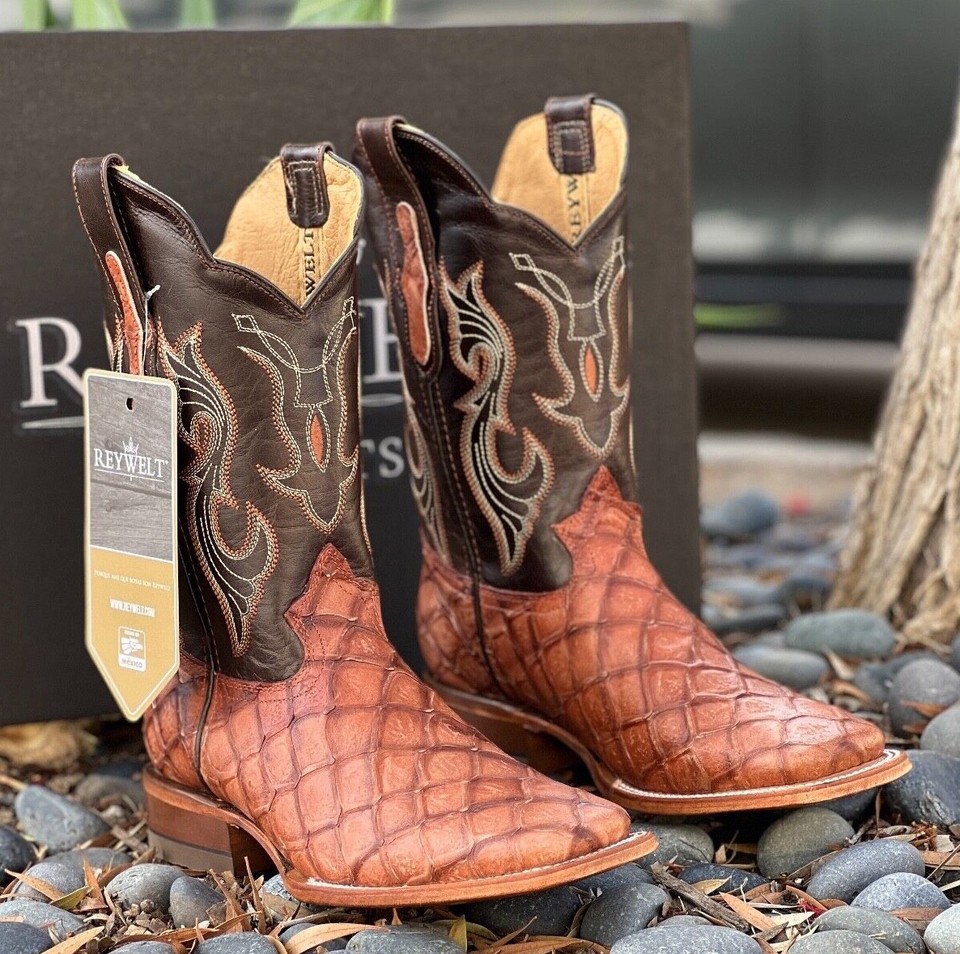 MENS REYWELT COWBOY PIRARUCU FISH PRINT LEATHER SOLES WESTERN RANCH ...