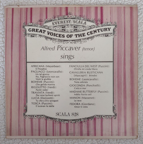 Great Voices of the Century Alfred Piccaver Scala 828 vinyl record ...