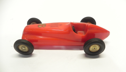 VINTAGE RITE SPOT #6 PLASTIC WIND-UP TOY RACE CAR RED HAS CRACK WEAR ...