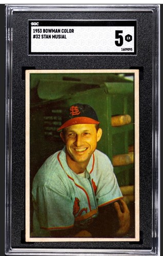 STAN MUSIAL 1953 BOWMAN COLOR SGC 5 ! *JUST GRADED ! *DEAD CENTERED ...