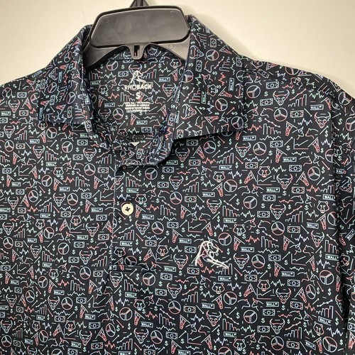 Rhoback Polo Shirt Mens Small Black Wall Street Bull Bear AOP ...