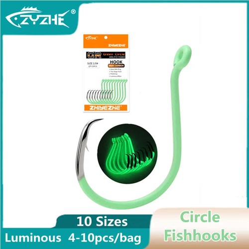 Circle Fishing Hook Luminous Left Offset 10 Sizes 4-10piece Pack Tackle ...