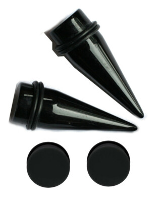 7/16 11mm Black Tapers Single Flare Plugs Ear Stretching Gauging Kit ...