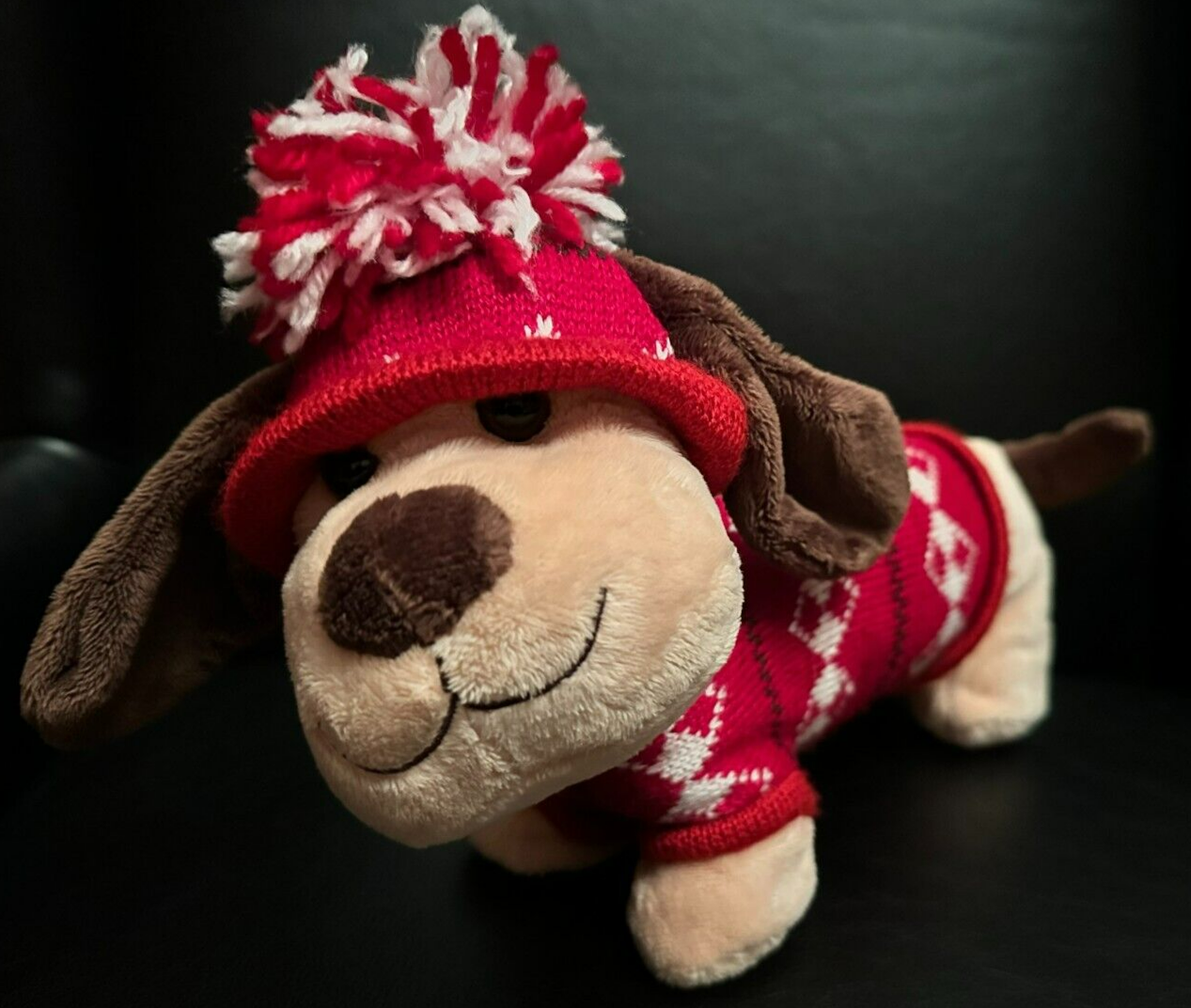 Dan Dee Dachshund/WIENER DOG red Christmas sweater 13" PLUSH stuffed ...