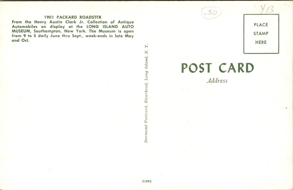 1893 Benz "Velo" Vintage Car Postcard-Service Notice Courtesy Chevy ...