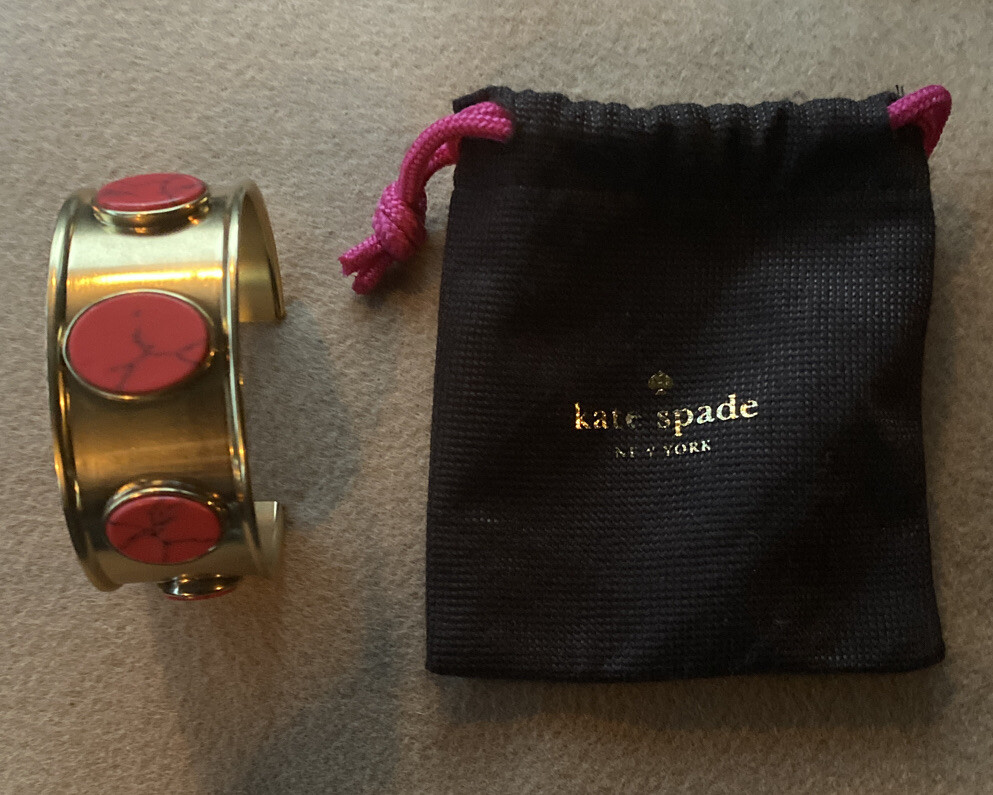 Kate Spade Bright and Bold Cuff Bracelet NWT Orange Stone Over Gold ...