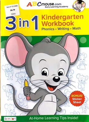 ABC Mouse 3 in 1 Kindergarten Workbook-Letters-Numbers-Basic Skills-New ...