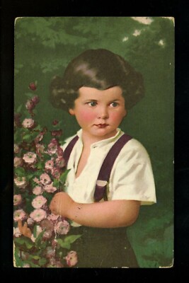 Children postcard boy flowers Vintage | eBay