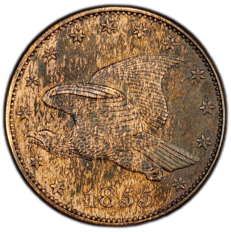 1855 J-168 ORIGINAL 1c PCGS PR 62 CAC ~ COPPER FLYING EAGLE LARGE CENT ...