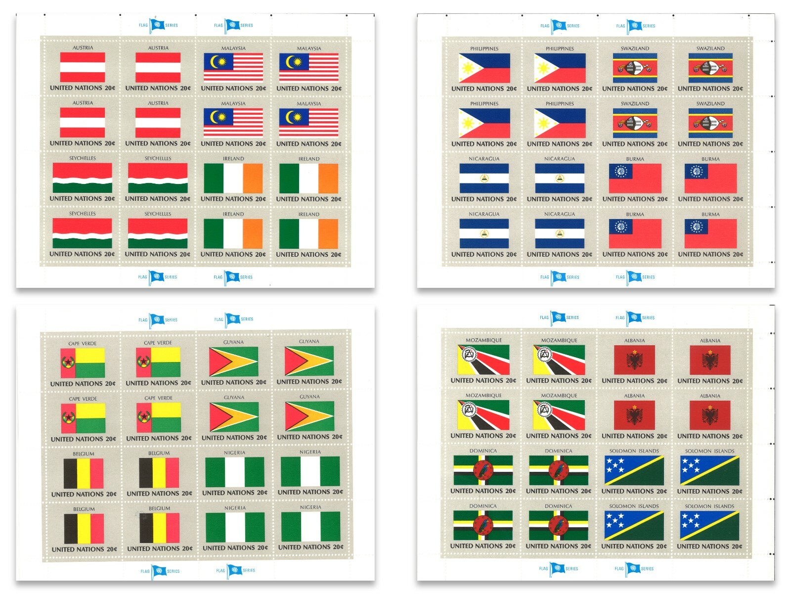 United Nations UNO Flags of 48 Countries 12 Sheetlets of Stamps All ...