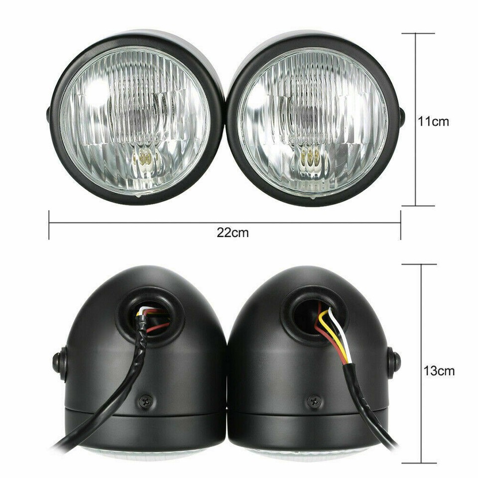 Black Twin Headlight Motorcycle Double Dual Lamp Street Fighter ...
