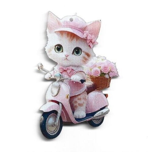 Whimsical Pink Scooter Riding Cat Ornament - Acrylic | eBay