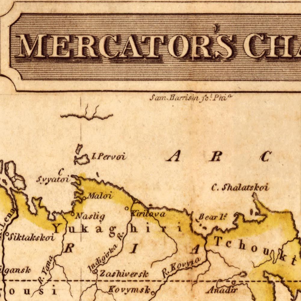 Elegant World Map MERCATOR'S CHART Atlas Print circa 1822 - 24" high x ...