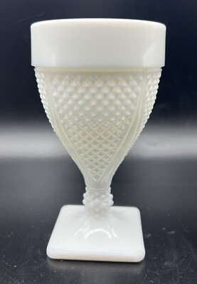 VINTAGE WESTMORELAND DIAMOND POINT MILK GLASS GOBLET SQUARE PEDESTAL ...