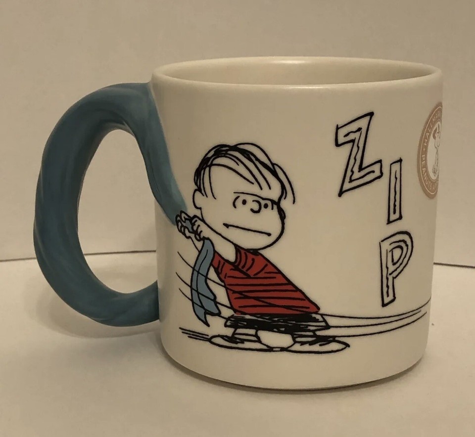 Hallmark Peanuts Ceramic Coffee Mug Linus Blue Blanket Handle Snoopy 17 ...