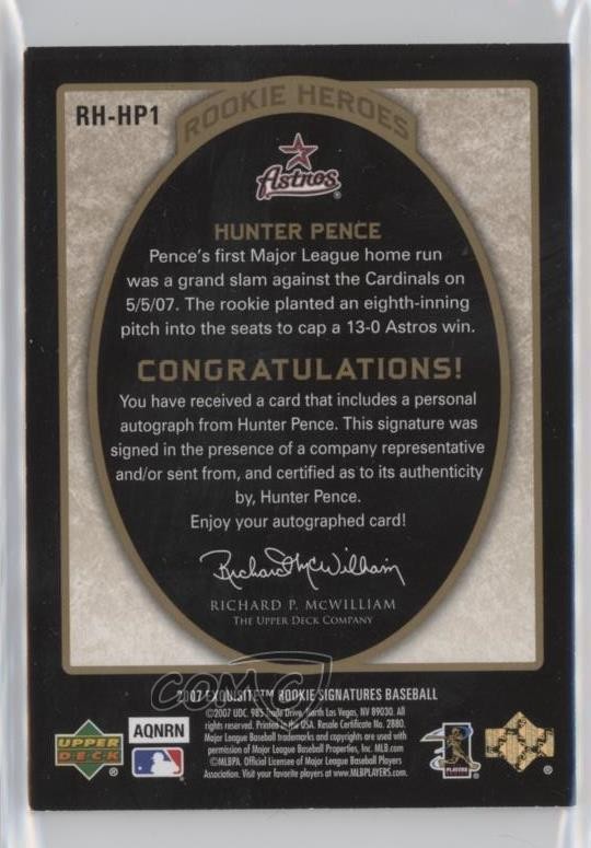 2007 Upper Deck Exquisite Rookie Signatures Heroes /25 Hunter Pence #RH ...