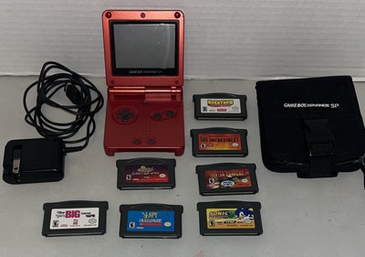 RED Nintendo Gameboy Advance SP Bundle-Charger, Carrying Case, 7 Games ...