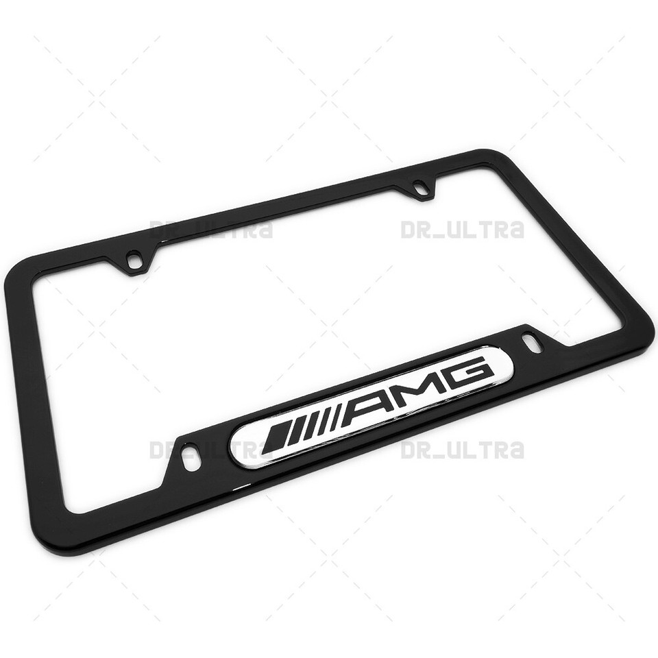 Gloss Black Front or Rear AMG Sport Logo Emblem License Plate Frame ...