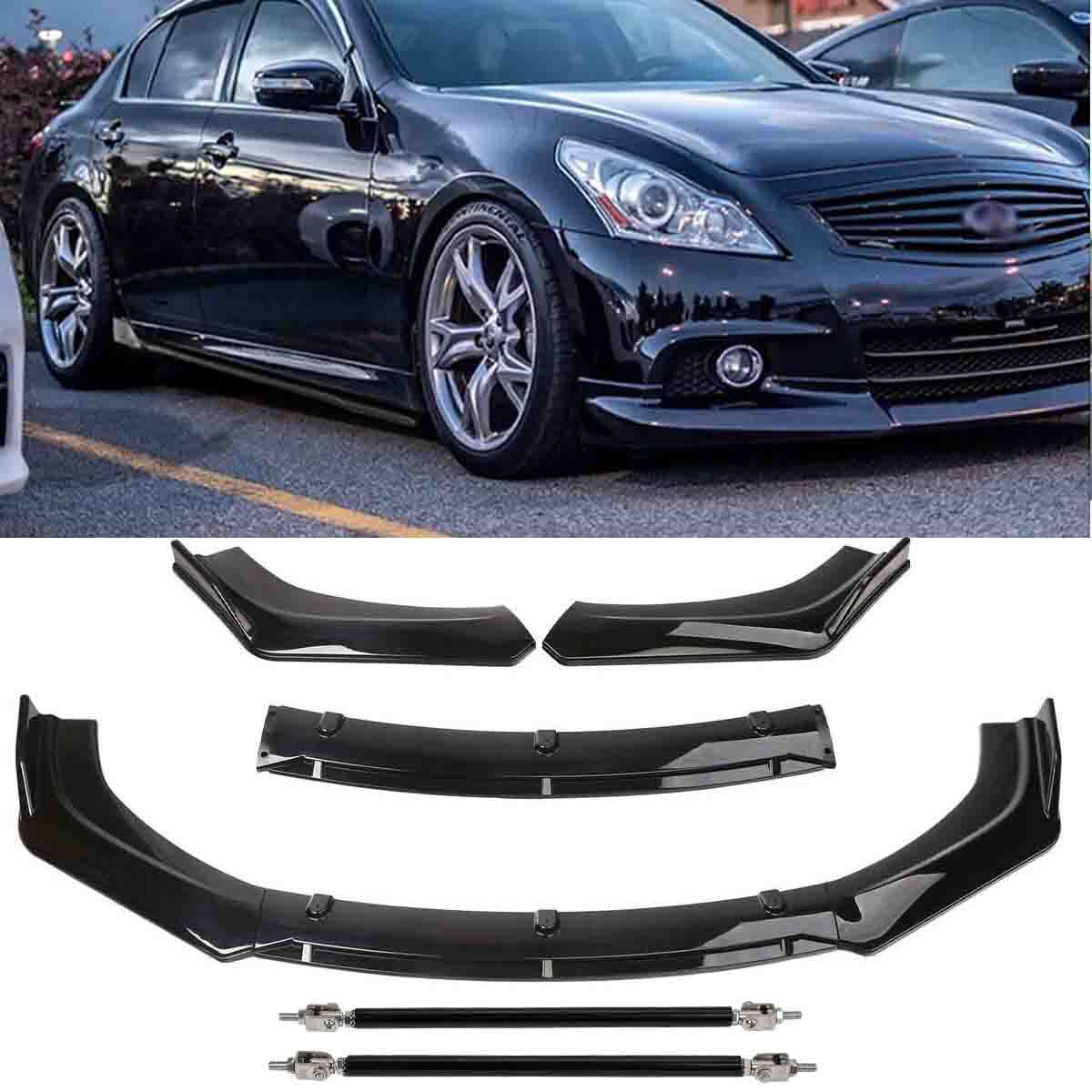 Front Bumper Lip Splitter Spoiler Kit Glossy Black For Infiniti G37 ...