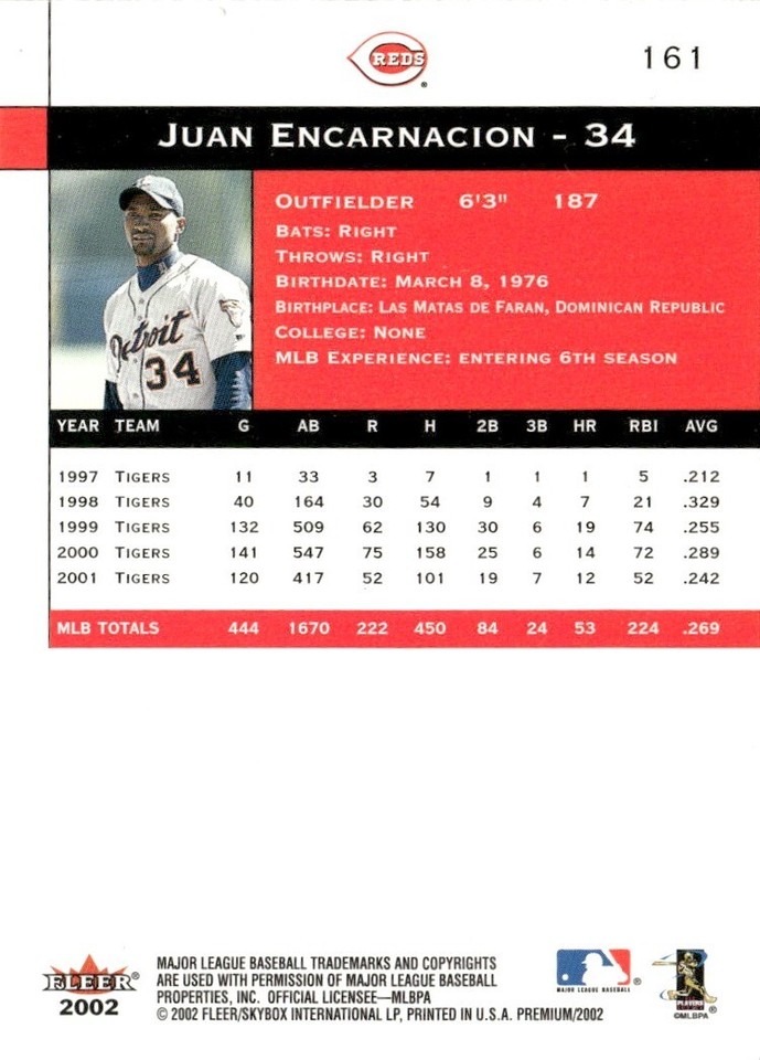 2002 Fleer Premium #161 Juan Encarnacion Cincinnati Reds | eBay