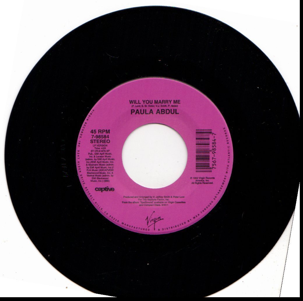 PAULA ABDUL WILL YOU MARRY ME/GOODNIGHT, MY LOVE 45RPM VINYL | eBay