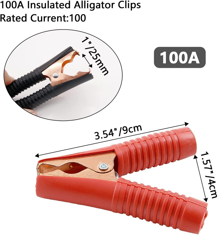 2PCS Car Alligator Clips Crocodile Clip Battery Test Clamps 100A Red ...