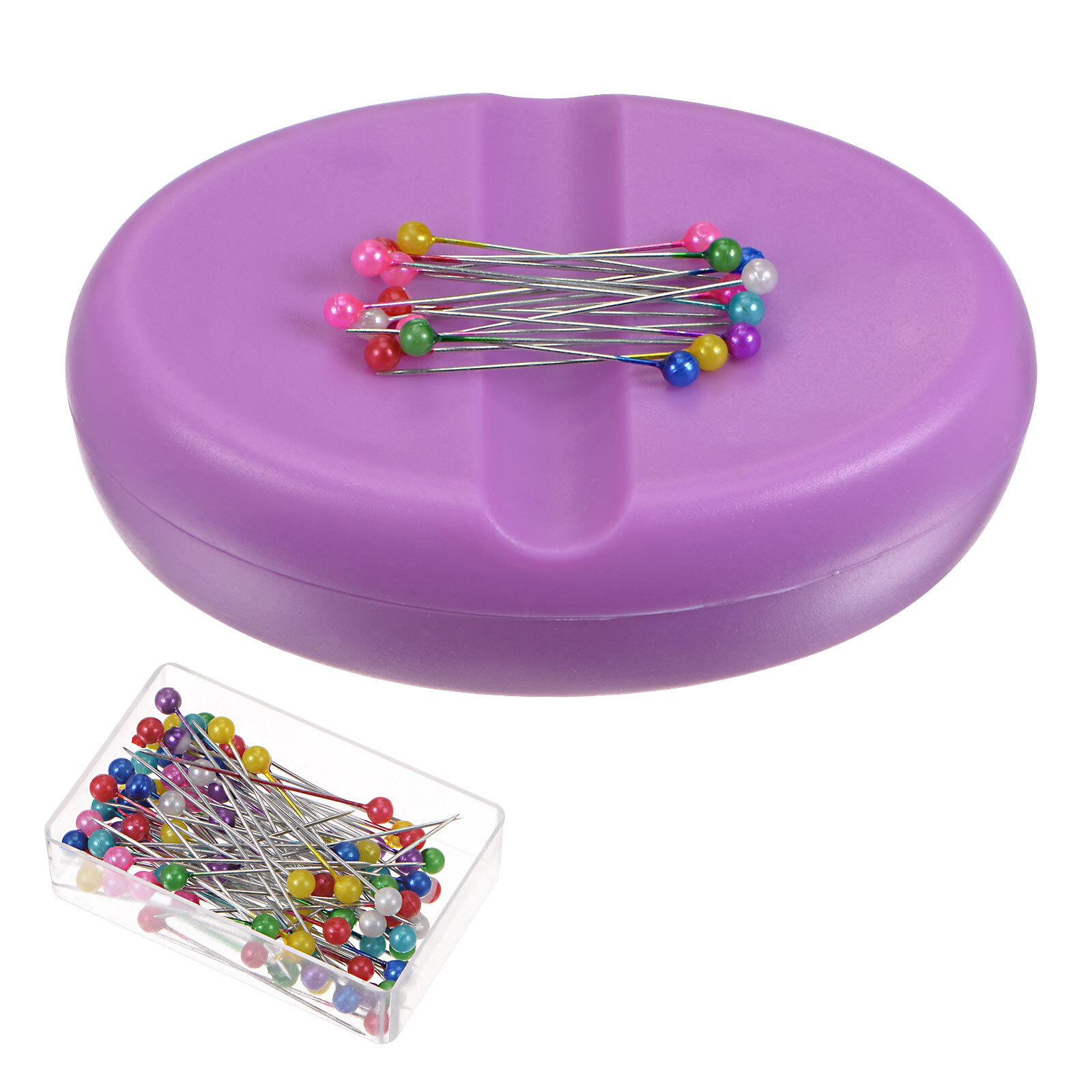 Magnetic Pin Cushion with 100pcs Plastic Head Pins, Purple 766549092837 ...
