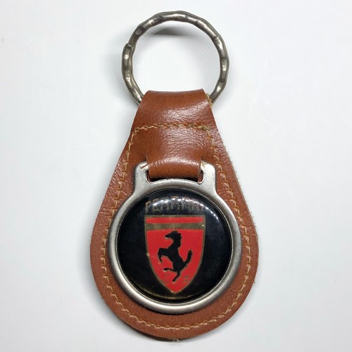 Vintage Ferrari Car Keychain Fob Leather Red/Black Emblem Original Key ...