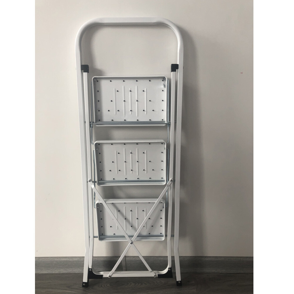 Folding 3 Step Ladder With HandRail Safety Non Slip Tread Steel Ladders ...