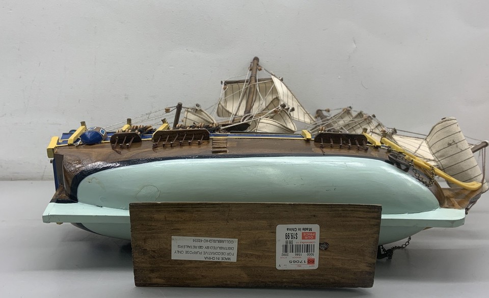 Vintage Wooden Model Ship HMS Bounty Tall Ship Nautical Decor | eBay