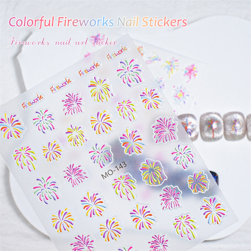 1 Sheet Fireworks New Year Party Nail Water Transfer Decal Sticker Xmas ...